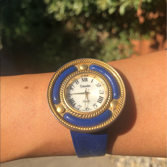 schandra | Jewelry | Cobalt Blue Watch Genuine Leather Strap | Poshmark